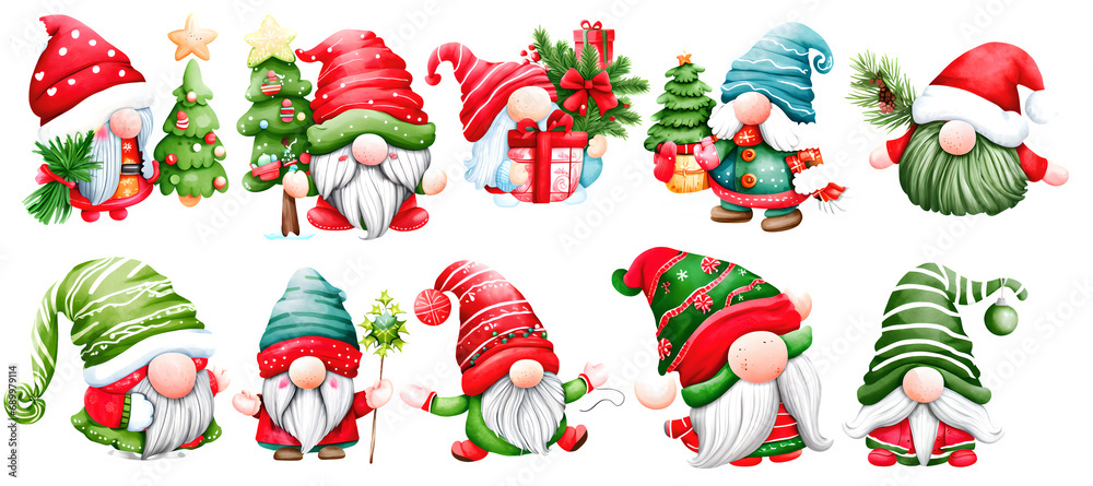Set of cute Christmas Gnome Clipart Sticker on transparent background ...