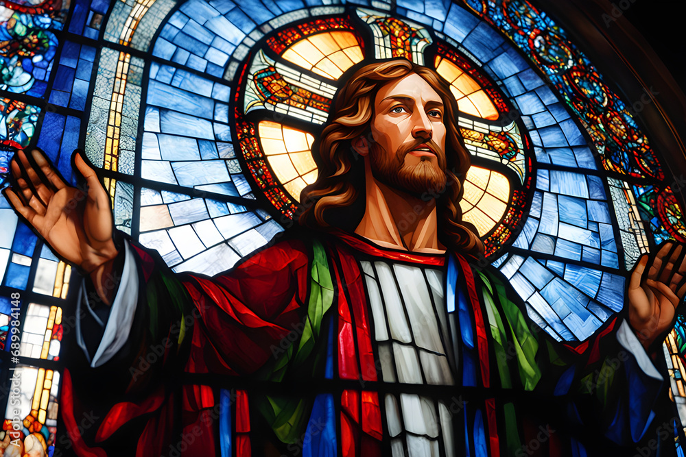 Figure of Jesus Christ the Saviour with outstretched hands painted on ...