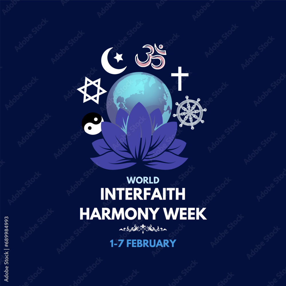 World Interfaith Harmony week in 1-7 February. Aesthetic icon art with ...