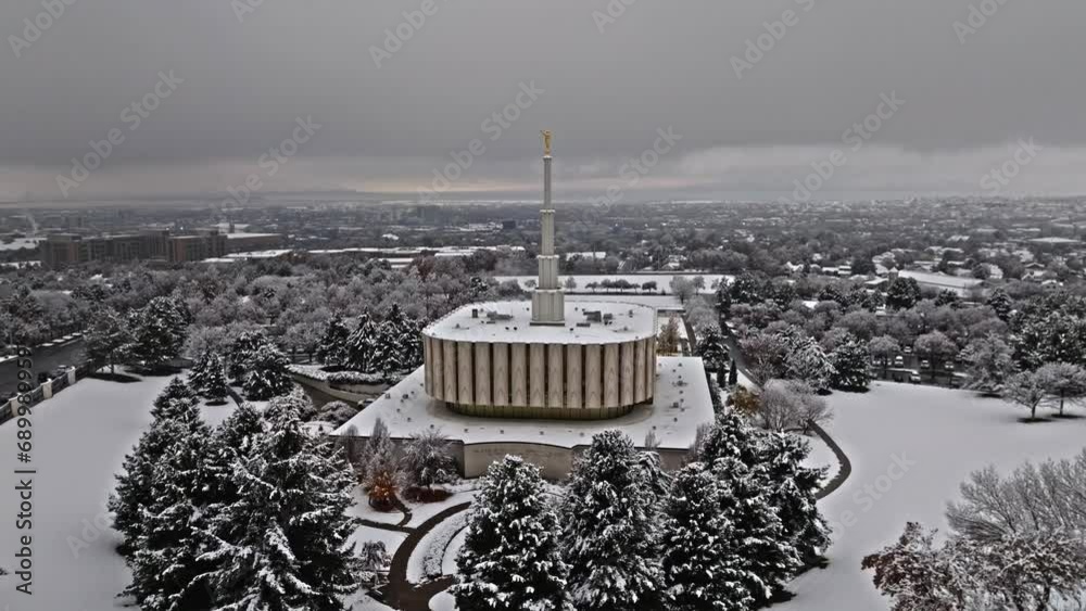 Drone circles around backside of Provo LDS Mormon Temple with Provo ...