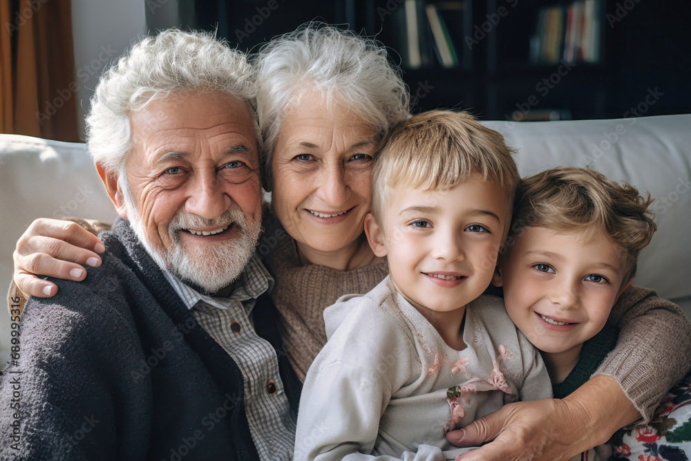 Meeting of grandfather and grandchildren. An elderly man and his ...