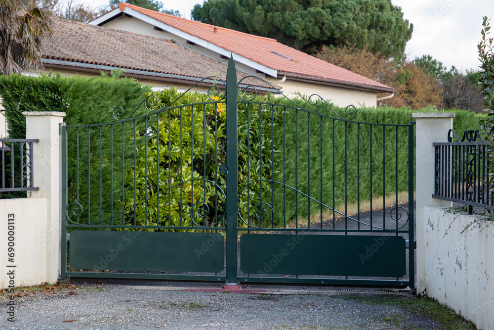 portal retro green classic metal home gate at entrance of classic old ...