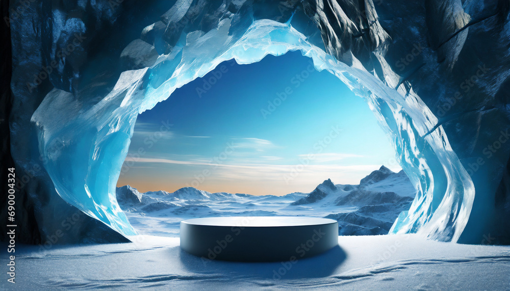 Abstact 3d render winter scene and Natural podium background, Ice ...