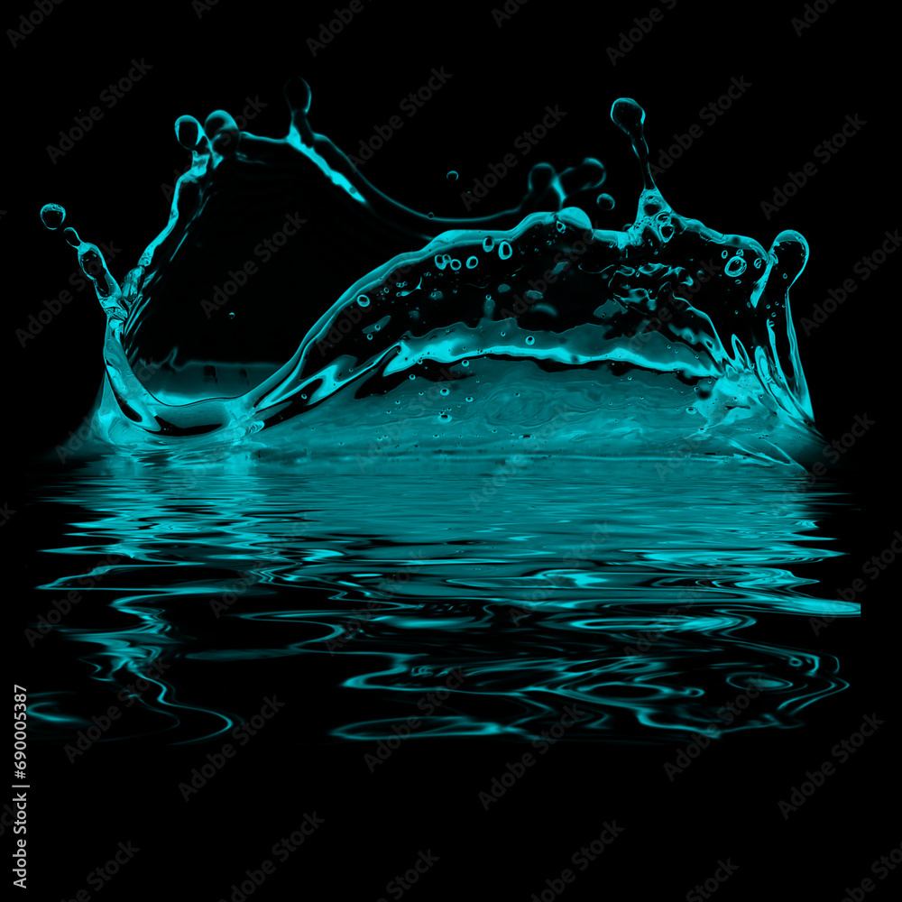 Pure blue Water splash isolated on black background. Royalty high ...