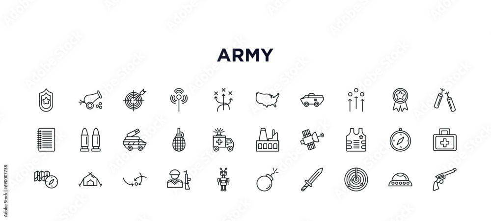 outline icons set from army concept. editable vector such as two ...
