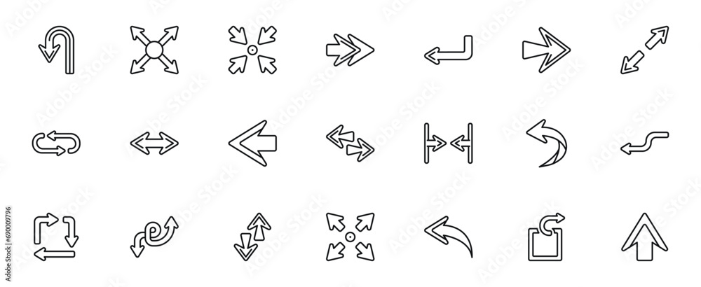 outline icons set from arrows concept. editable vector such as u turn ...