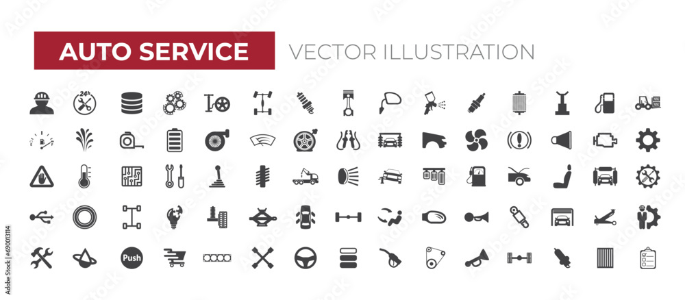 Auto service, car garage isolated icons set Car service icon set with ...