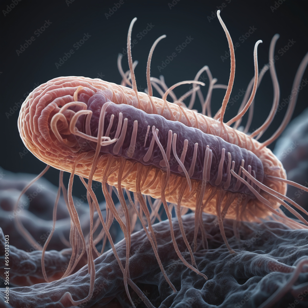 Eukaryotic Flagella, Escherichia coli bacteria, illustration 3D render ...