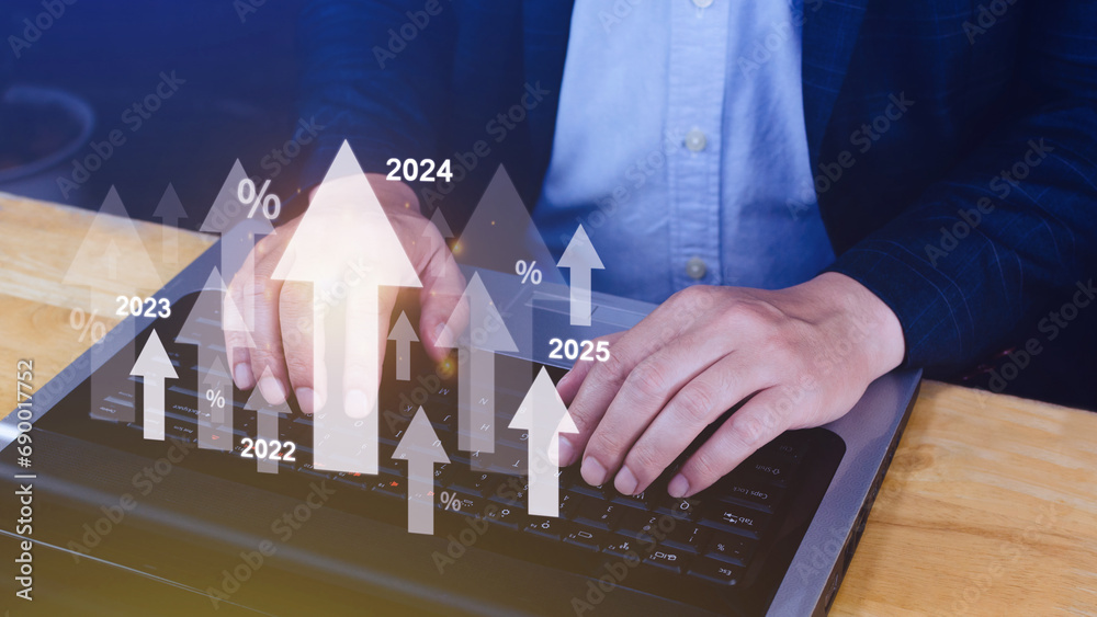 Interest rate and dividend concept, Businessman with percentage symbol ...