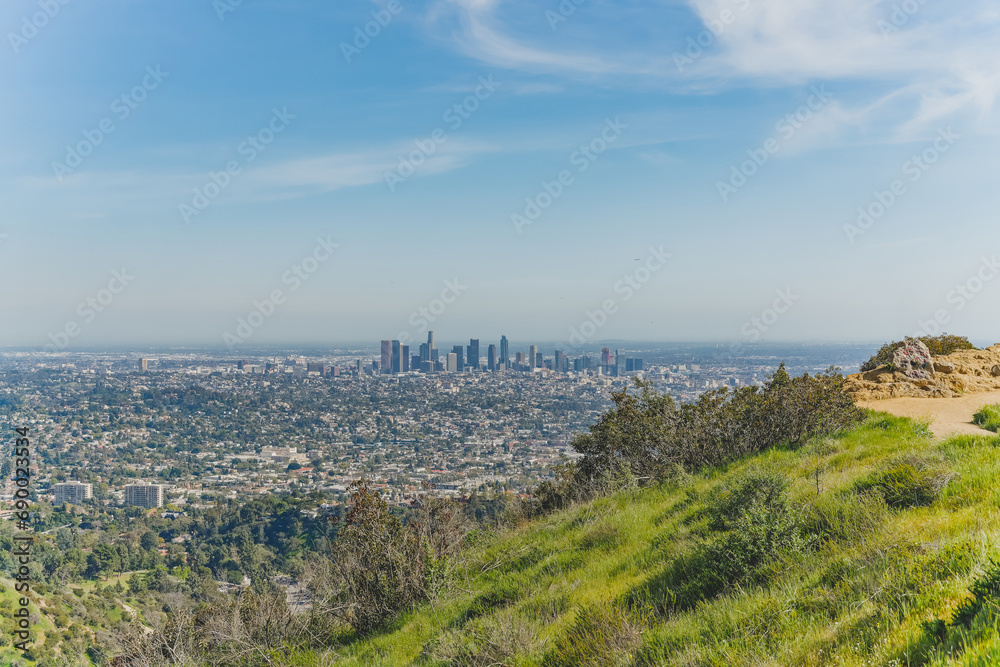Griffith Park hiking trail. The area is famous for its Hollywood sign ...