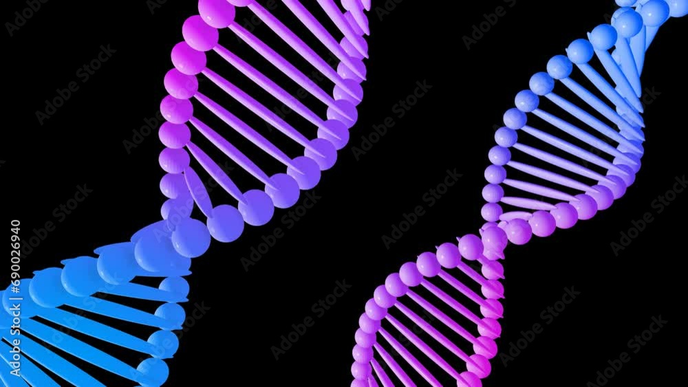 DNA molecule from particles isolated on black background. Abstract ...