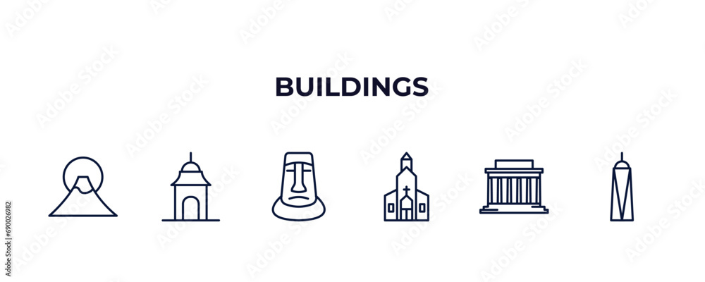 outline icons set from buildings concept. editable vector such as fuji ...