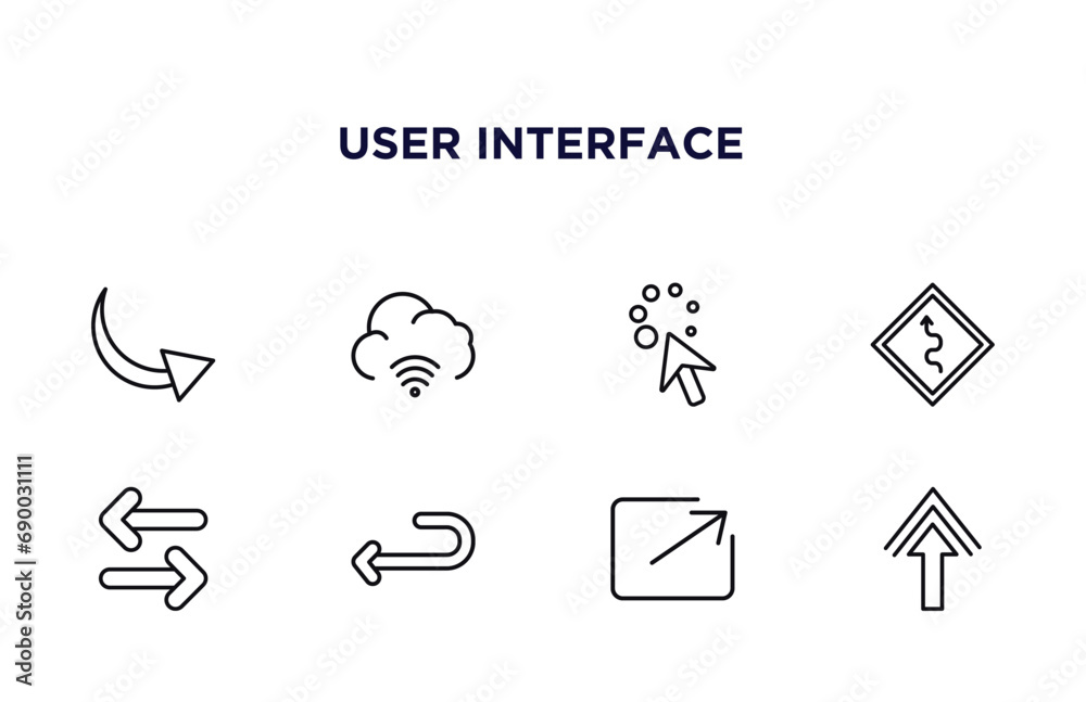 outline icons set from user interface concept. editable vector such as curve arrows, cloud with ...
