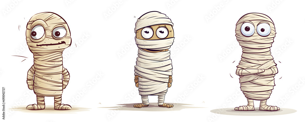 funny simple illustration of mummy character set isolated on ...