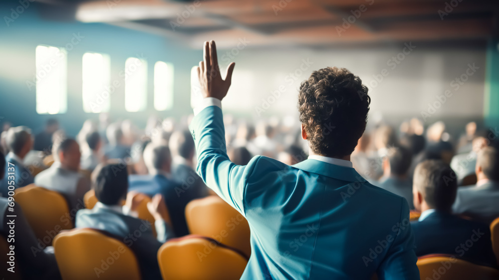 Expression opinion or power of voice concepts with person raising hand ...
