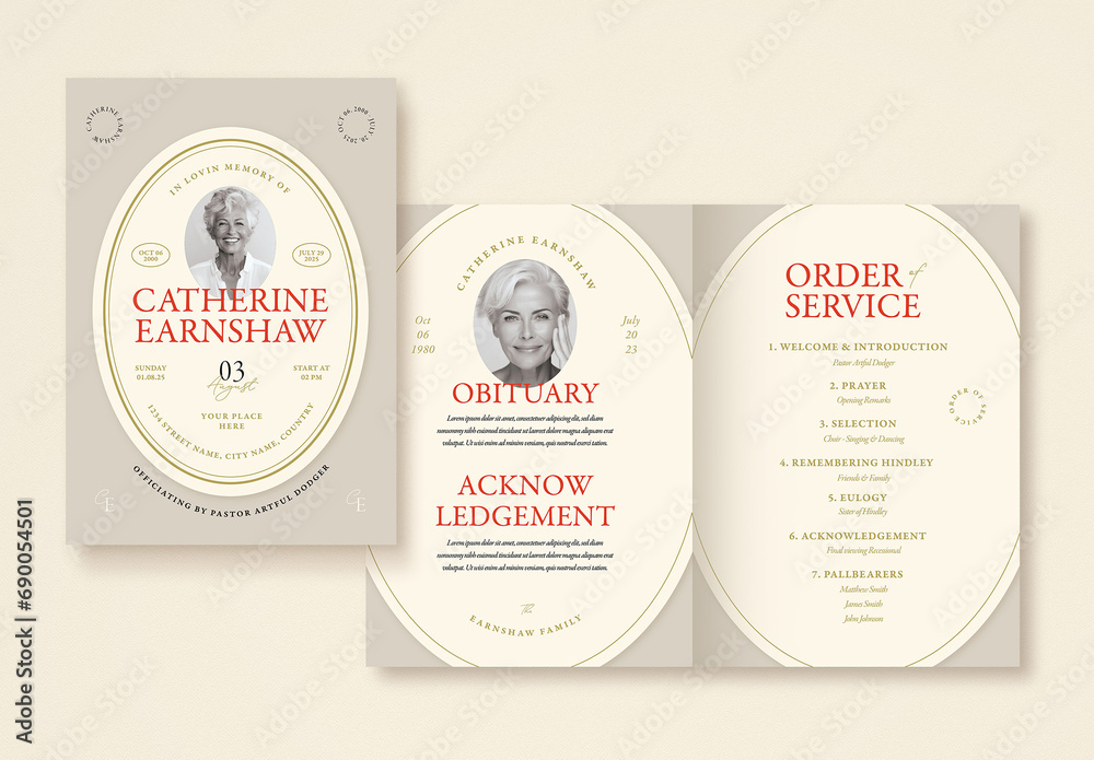 Beige Elegant Funeral Program Template Stock Template | Adobe Stock