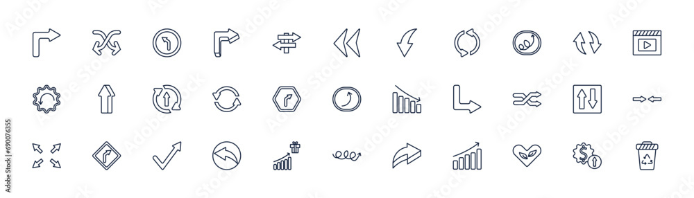 outline icons set from user interface concept. editable vector such as right turn, scribble ...