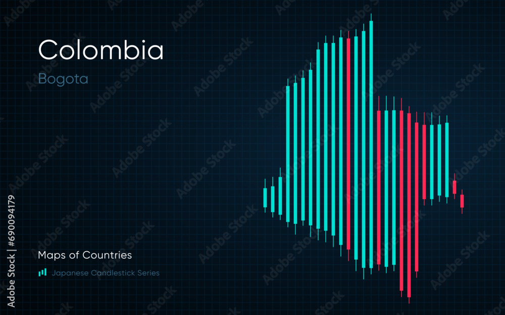 Colombia map is shown in a chart with bars and lines. Bogota. Banking ...