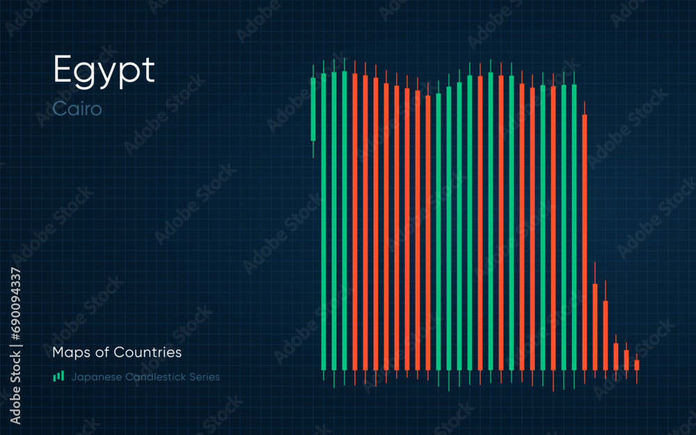 Egypt map is shown in a chart with bars and lines. Cairo. Banking ...