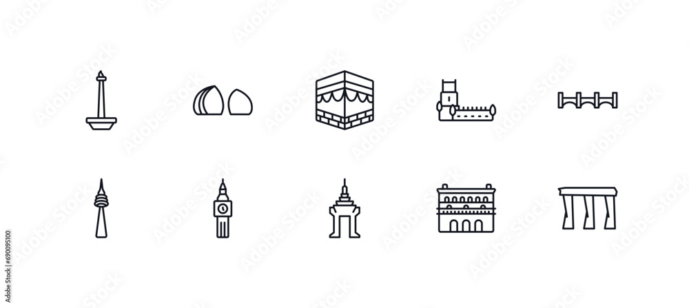 outline icons set from monuments concept. editable vector such as ...