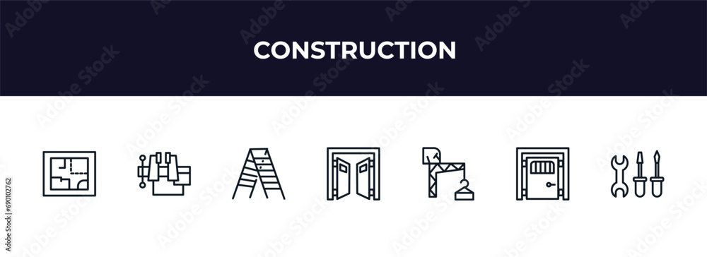 outline icons set from construction concept. editable vector included ...