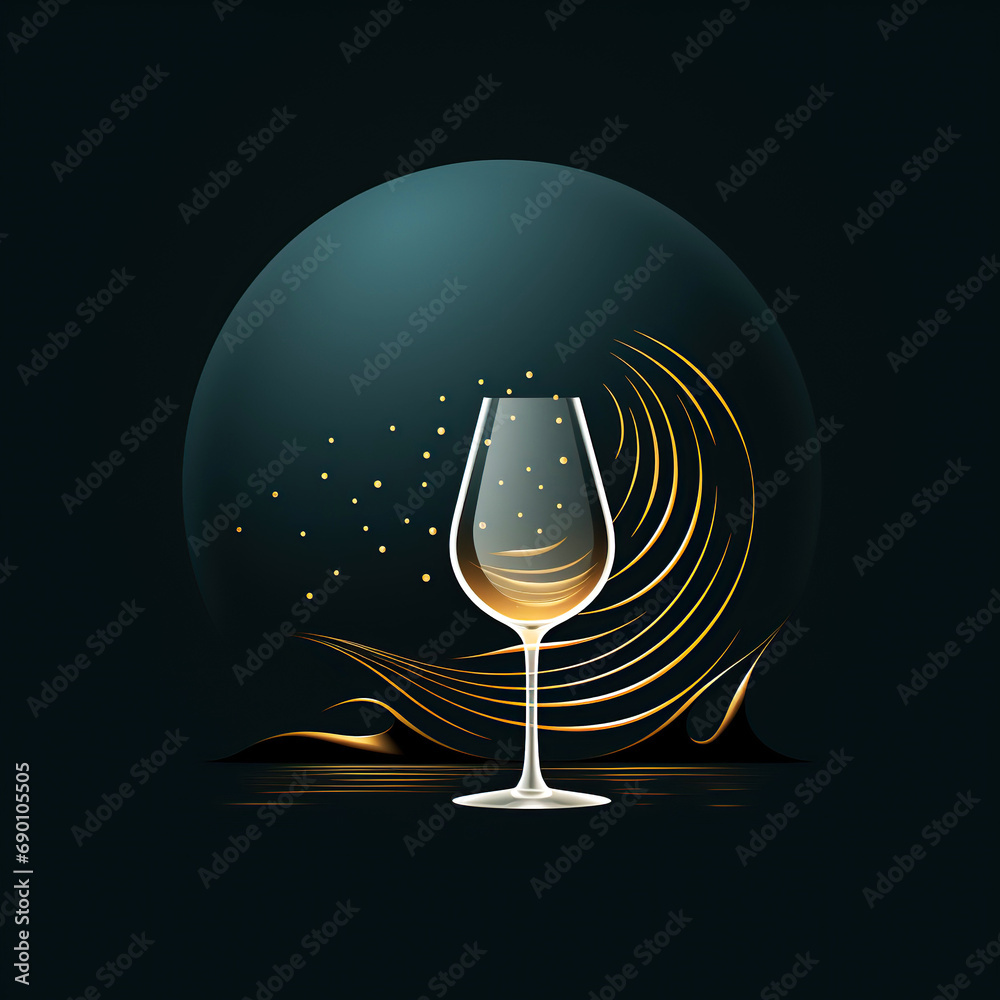 round logo emblem symbol with glass white wine on a black background ...