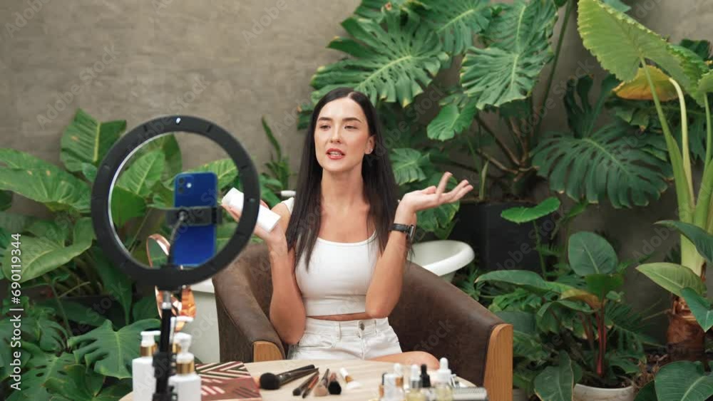 Two beautiful content creator making natural beauty and cosmetic ...