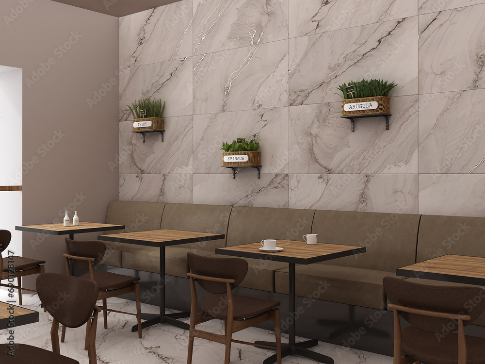 Cafe shop interior design Minimalist Loft, Counter concrete, Shelf on ...