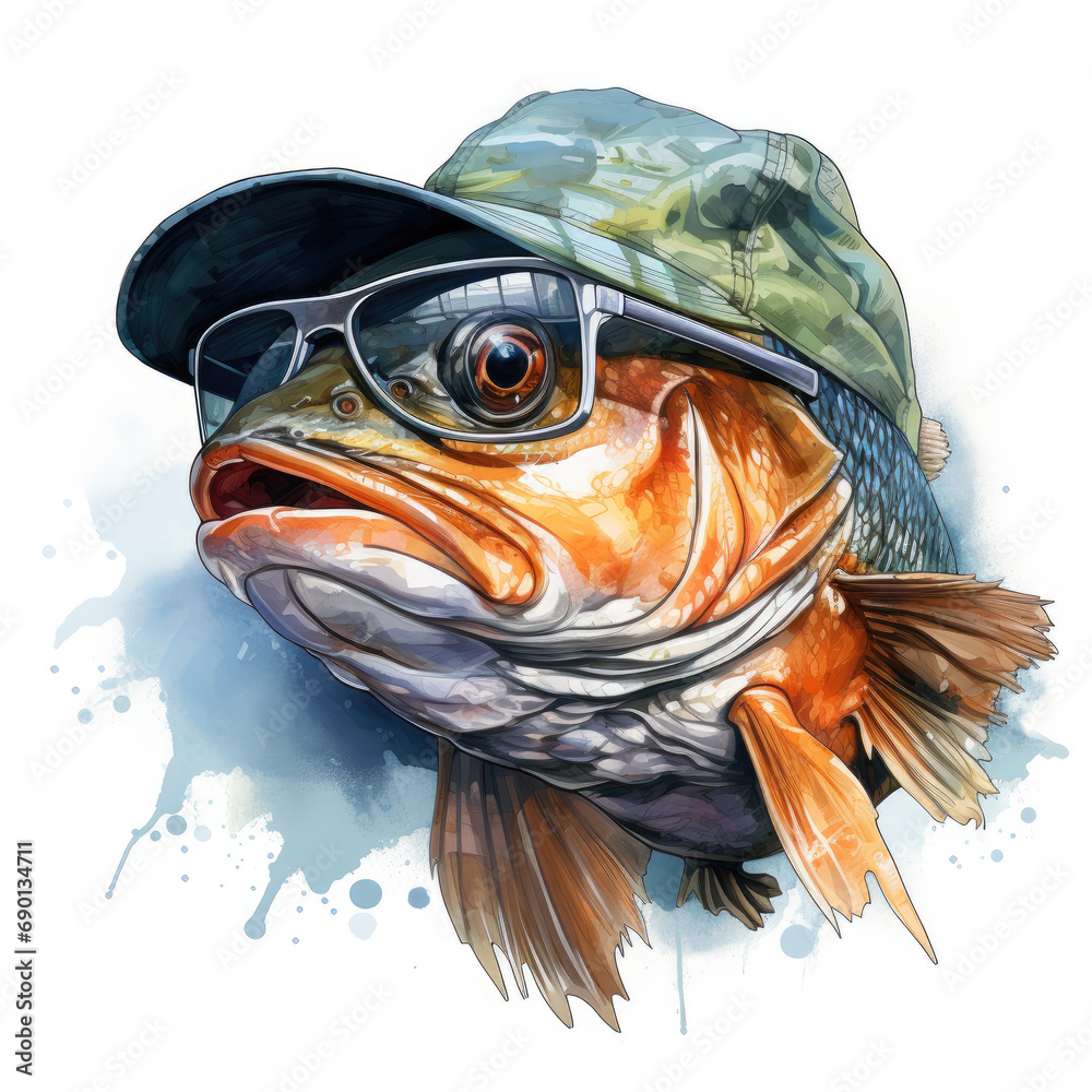 Waterco Bass Fish Sunglasses, Baseball Cap Clipart illustration ...