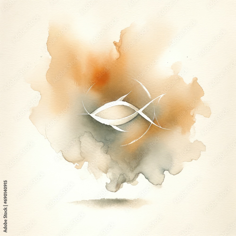Ichthys, christian symbol. Fish symbol on abstract watercolor ...