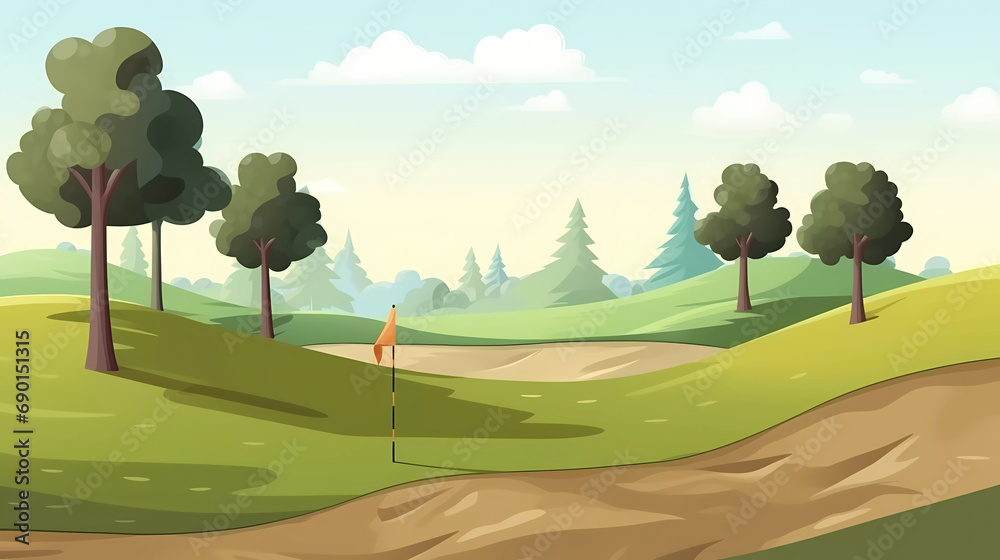 Countryside greenery golf course with bunker sand and tree background ...