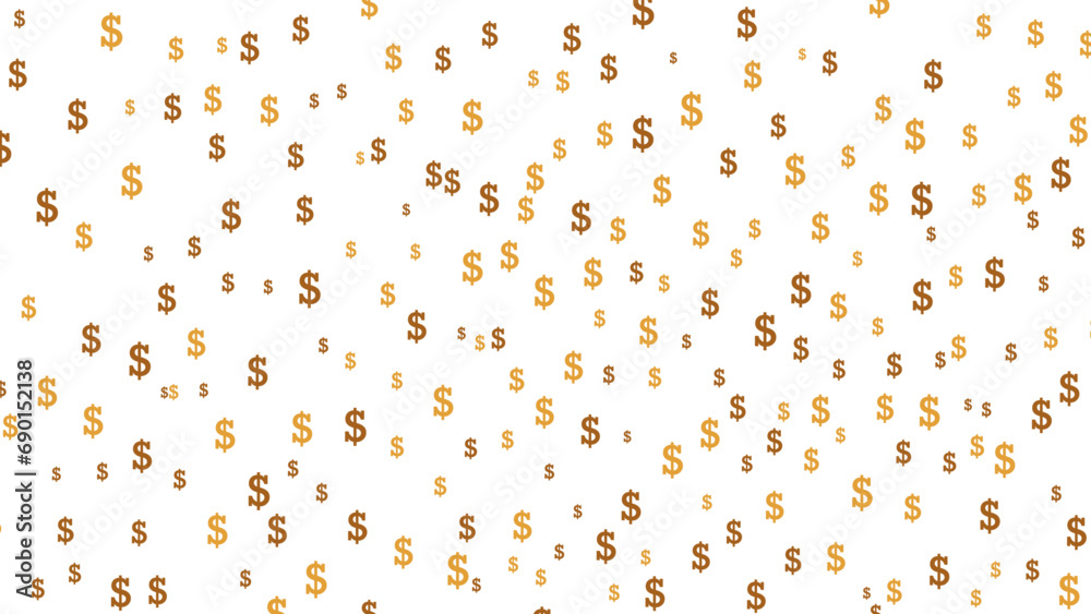 Golden usd dollar signs falling. Dollar rain on transparent background ...