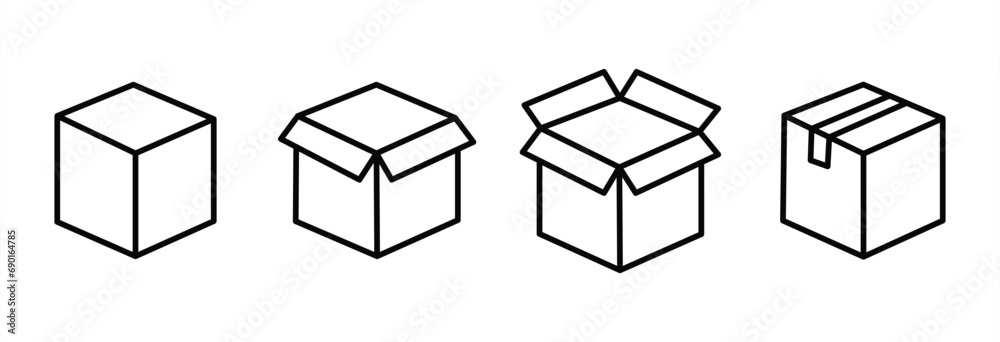 Box delivery icon set. Shopping package box. Box icon collection ...