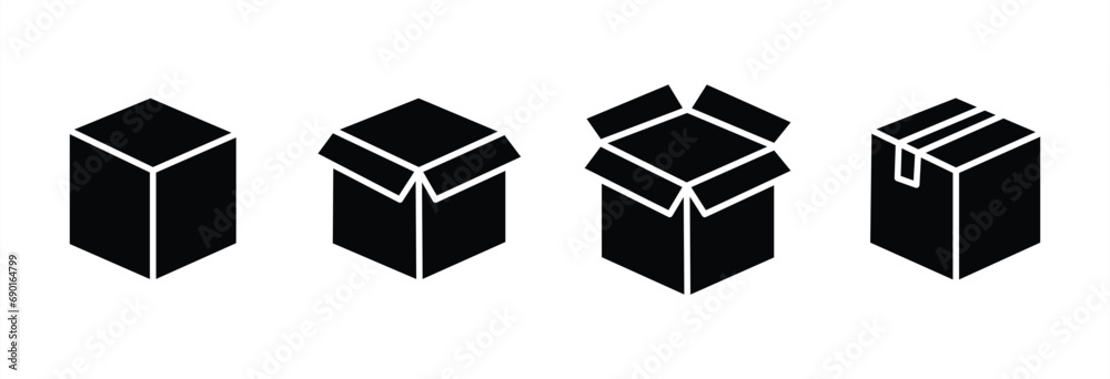 Box delivery icon set. Shopping package box. Box icon collection ...