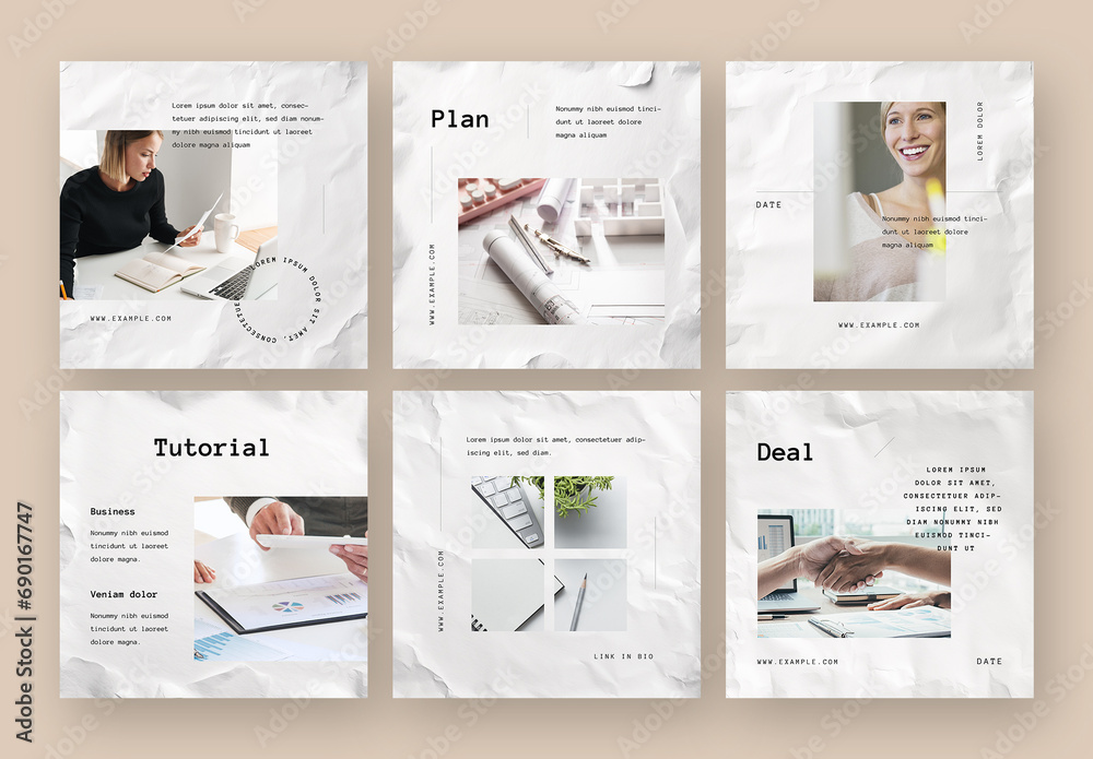 Creative Business Layouts For Social Media With Crumpled Paper ...
