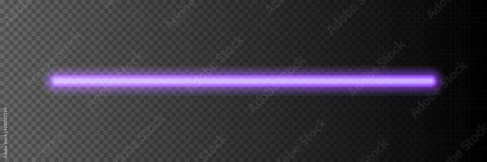 Neon light stick on transparent background. Violet led line glowing ...