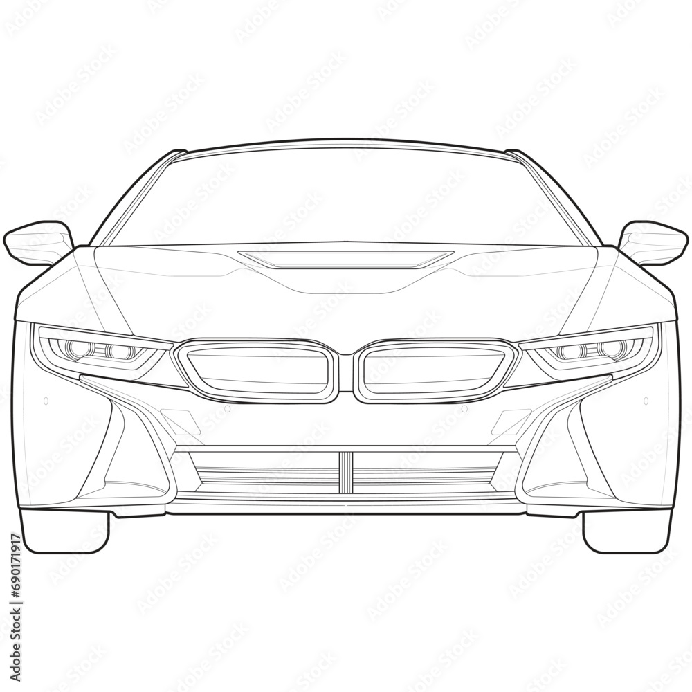 car outline blueprint vector. front view car with line art style ...