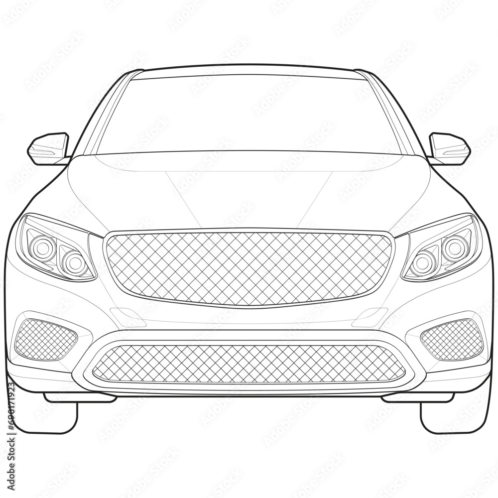 car outline blueprint vector. front view car with line art style ...