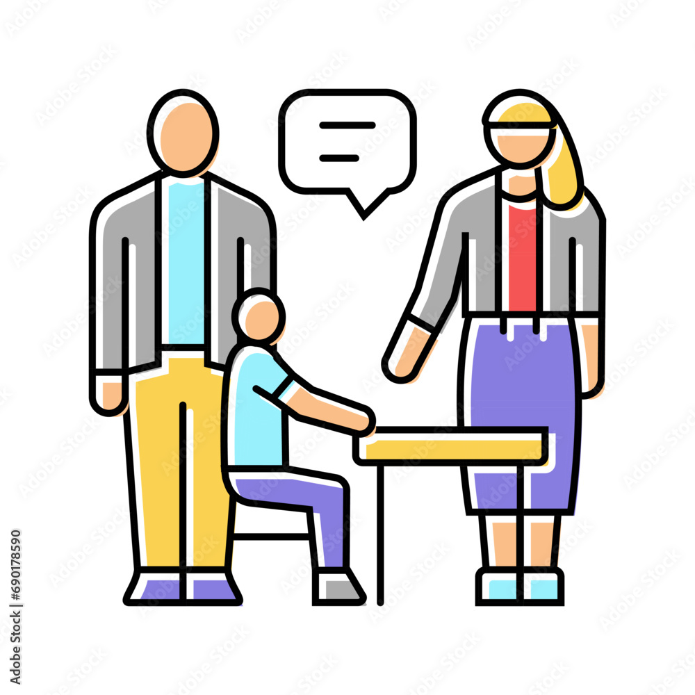 parent teacher meeting primary school color icon vector. parent teacher ...