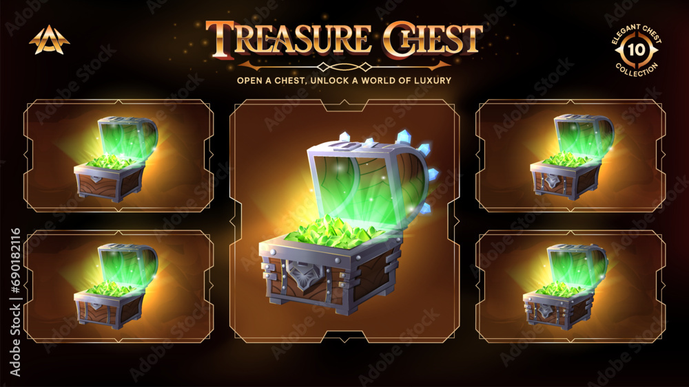 Open Treasure Chests Collection With Green Crystals-Unveiling a Realm ...