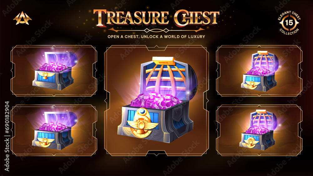 Vetor de Open Treasure Chests Collection With Pink Diamonds -Unveiling ...