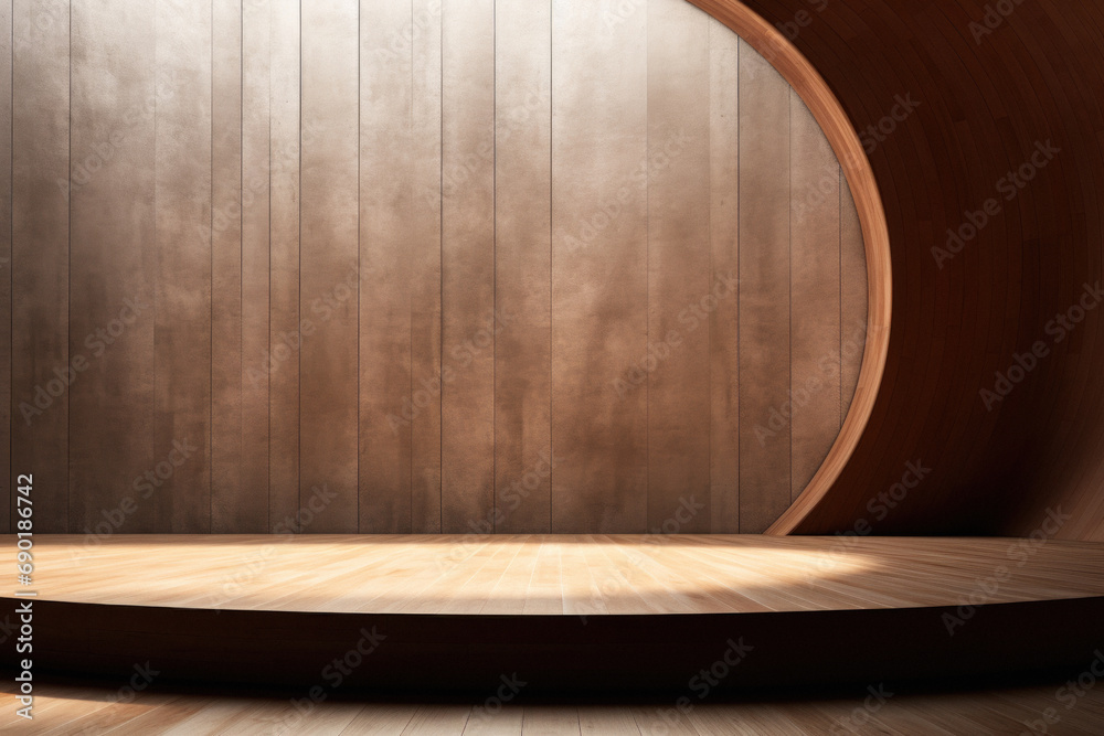 Curved wooden wall design with shadow play Stock Photo | Adobe Stock