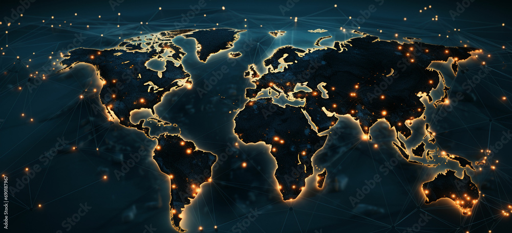 world map with network lines and dots on it, 3d rendering - stock foto ...