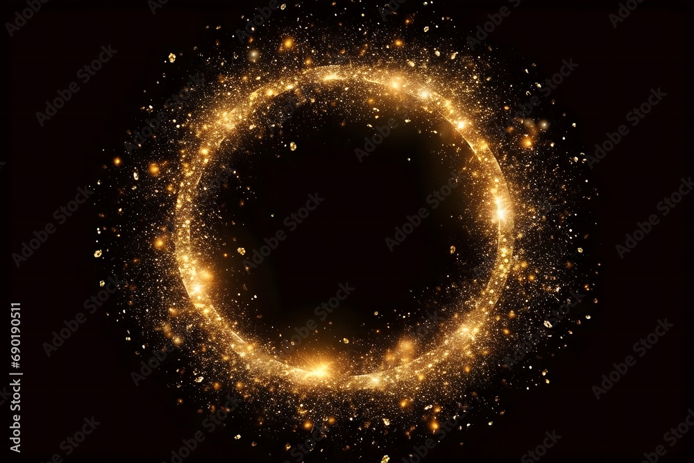 Gold glitter circle of light shine sparkles and golden spark particles ...