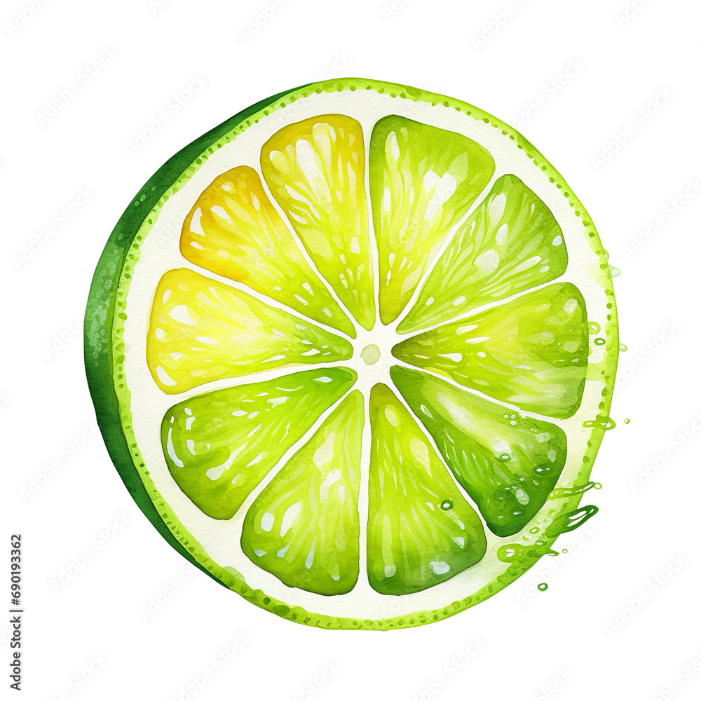 Watercolor lime slice isolated on transparent background Remove png ...