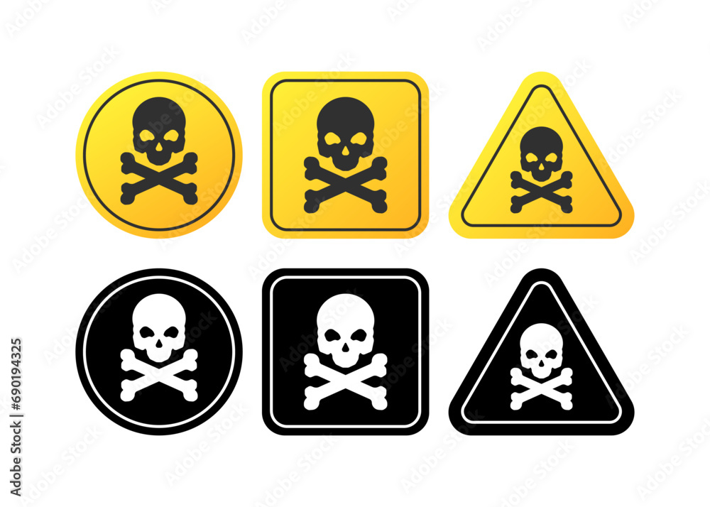 Road sign with a skull. Flat, yellow, skull icons, warning signs, road ...
