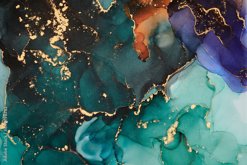 Currents of translucent hues, snaking metallic swirls, and foamy sprays ...