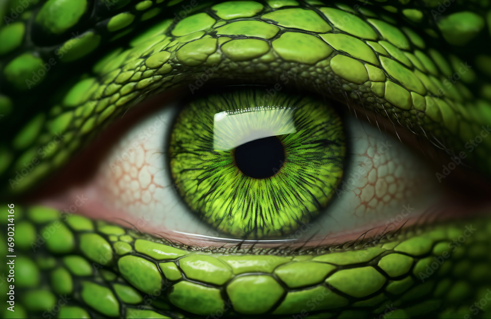 Lizard skin pattern on human face. Green lizard pattern on face. green ...