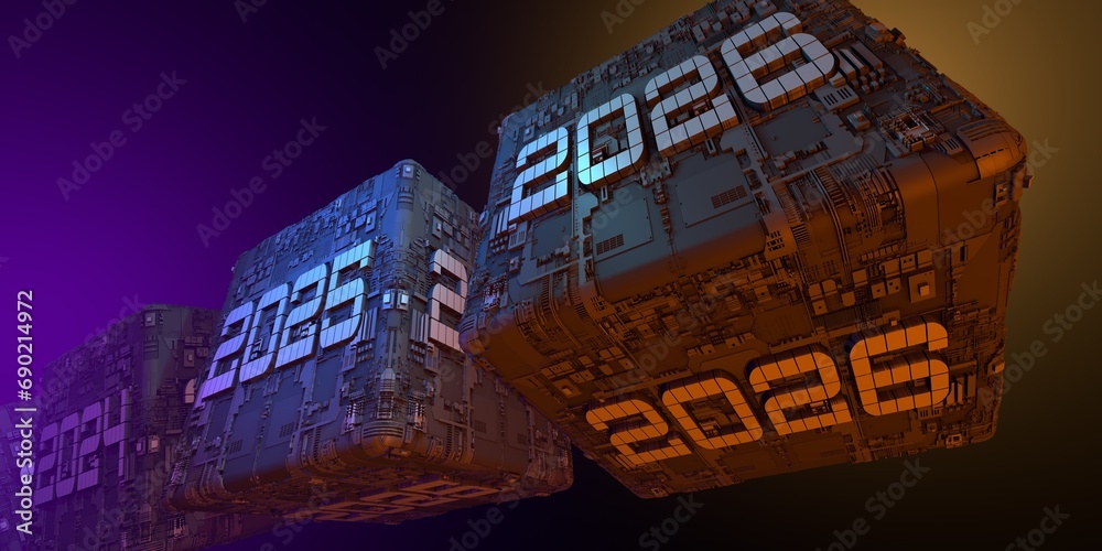 new year 2025 and 2026 - digital cube background with futuristic ...