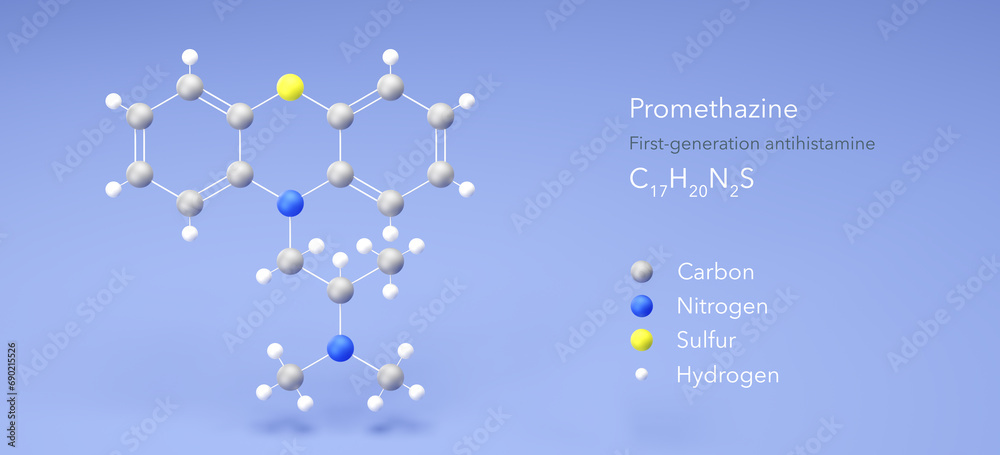 promethazine molecule, molecular structures, antipsychotic, 3d model ...